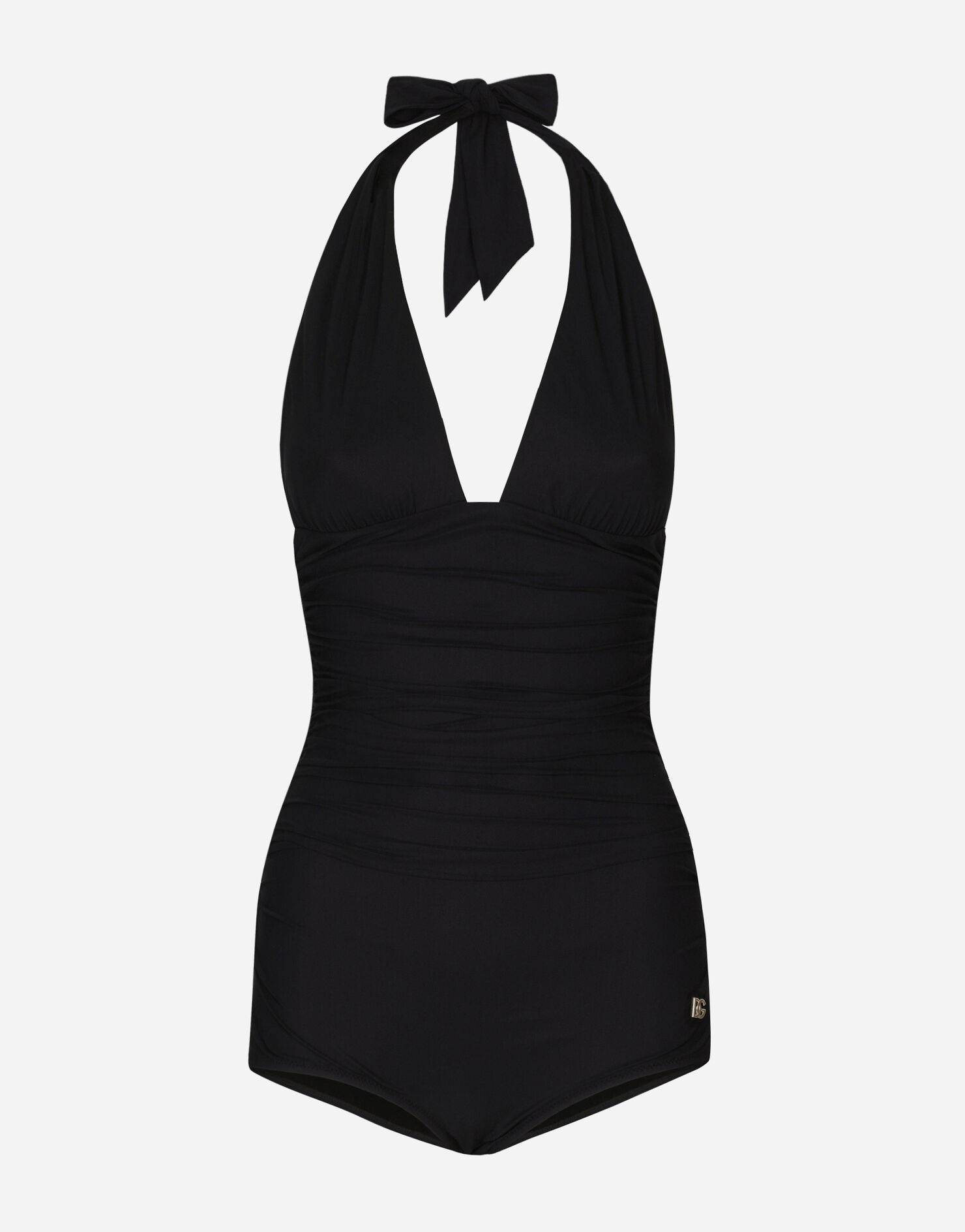 One-piece swimsuit with plunging neckline in Black for Women | Dolce ...