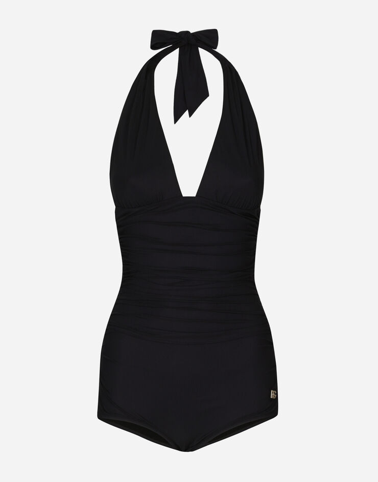 One Piece Swimsuit With Plunging Neckline In Black For Women Dolce