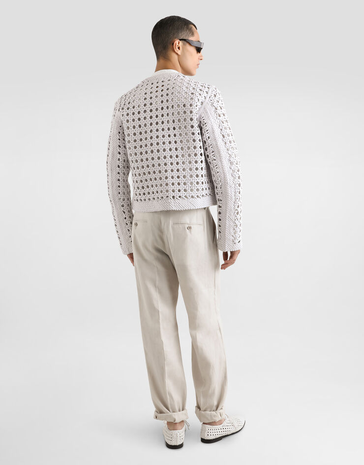 Linen fabric pants with turn-ups in Beige for Men | Dolce&Gabbana®