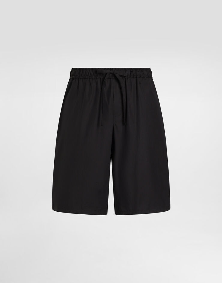 Cotton jogging shorts with logo tag in Black for Men | Dolce&Gabbana®