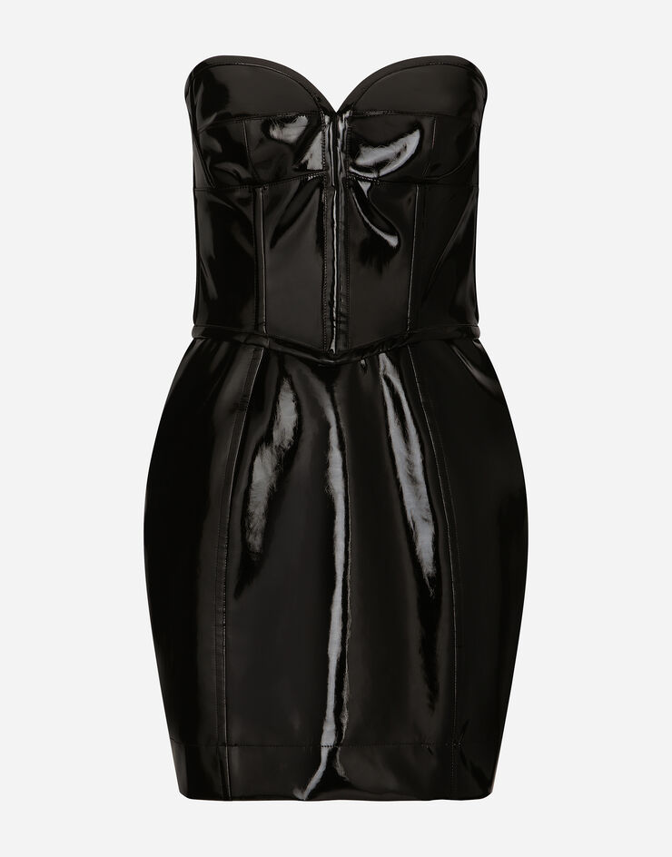 Short corset-style patent leather dress in Black for Women | Dolce&Gabbana®
