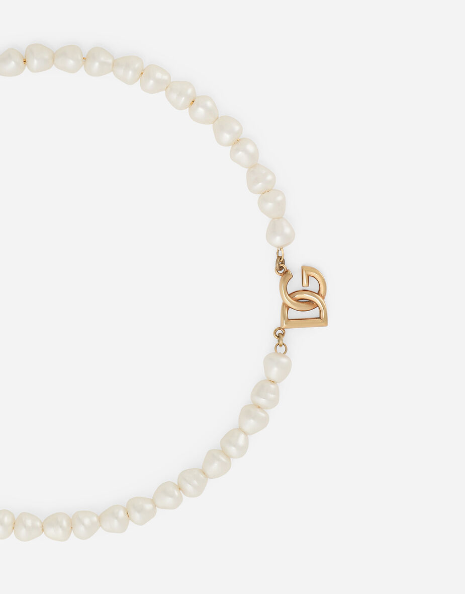 Link necklace with pearls and DG logo in Gold for Women | Dolce&Gabbana® US