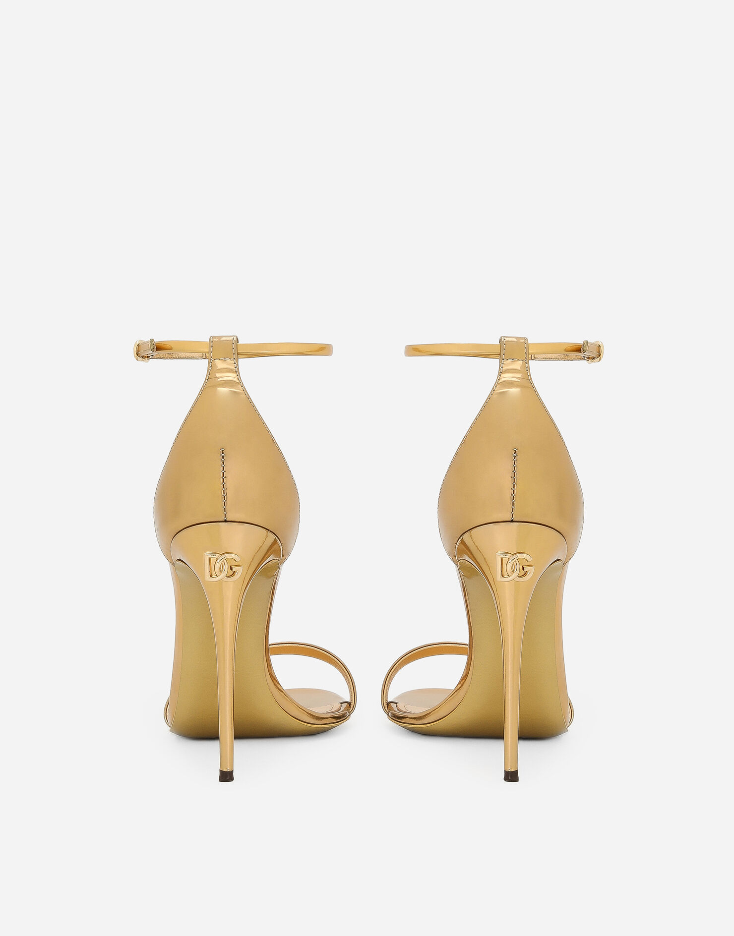 Mirrored-effect calfskin sandals in Gold for Women | Dolce&Gabbana® US