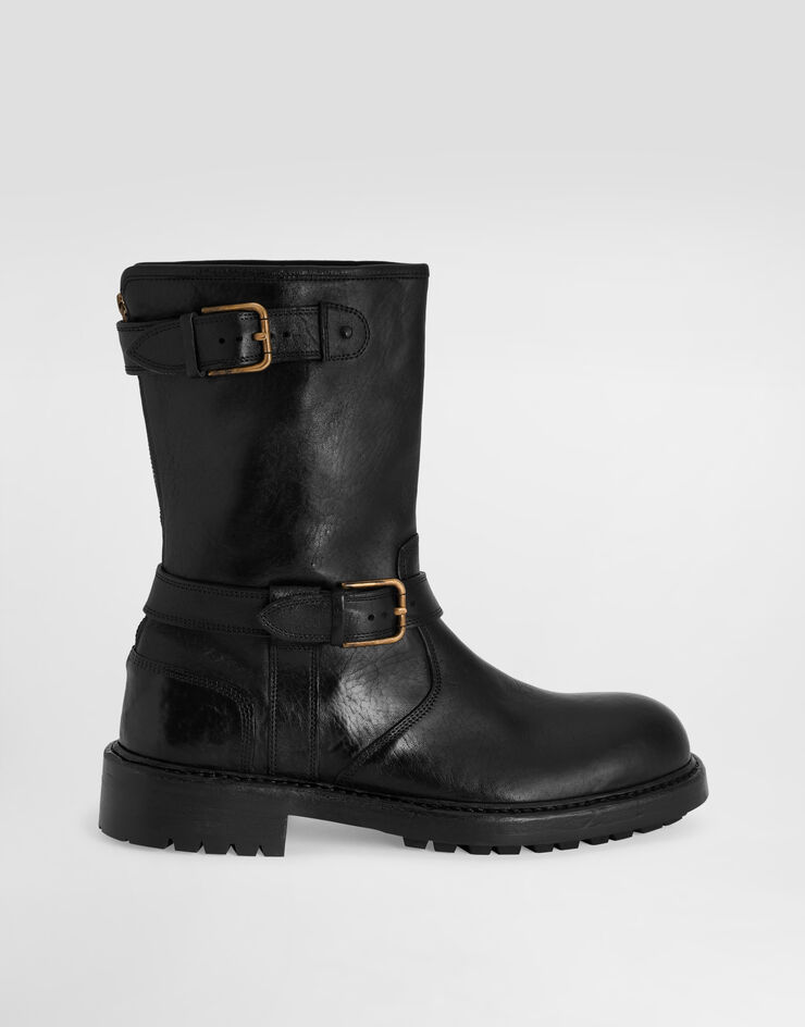 Leather biker boots in Black for for Men | Dolce&Gabbana®