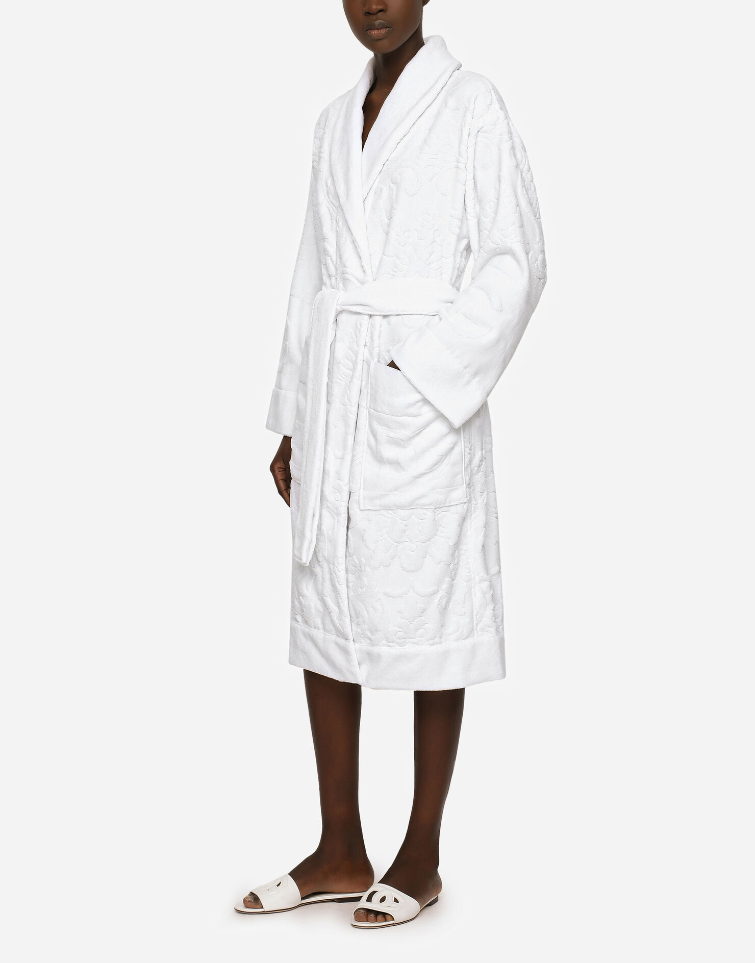 Bath Robe in Terry Cotton Jacquard in Multicolor | Dolce&Gabbana® US
