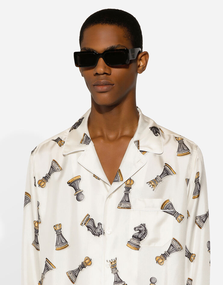 Silk twill shirt with chess-piece print in Print for Men | Dolce ...
