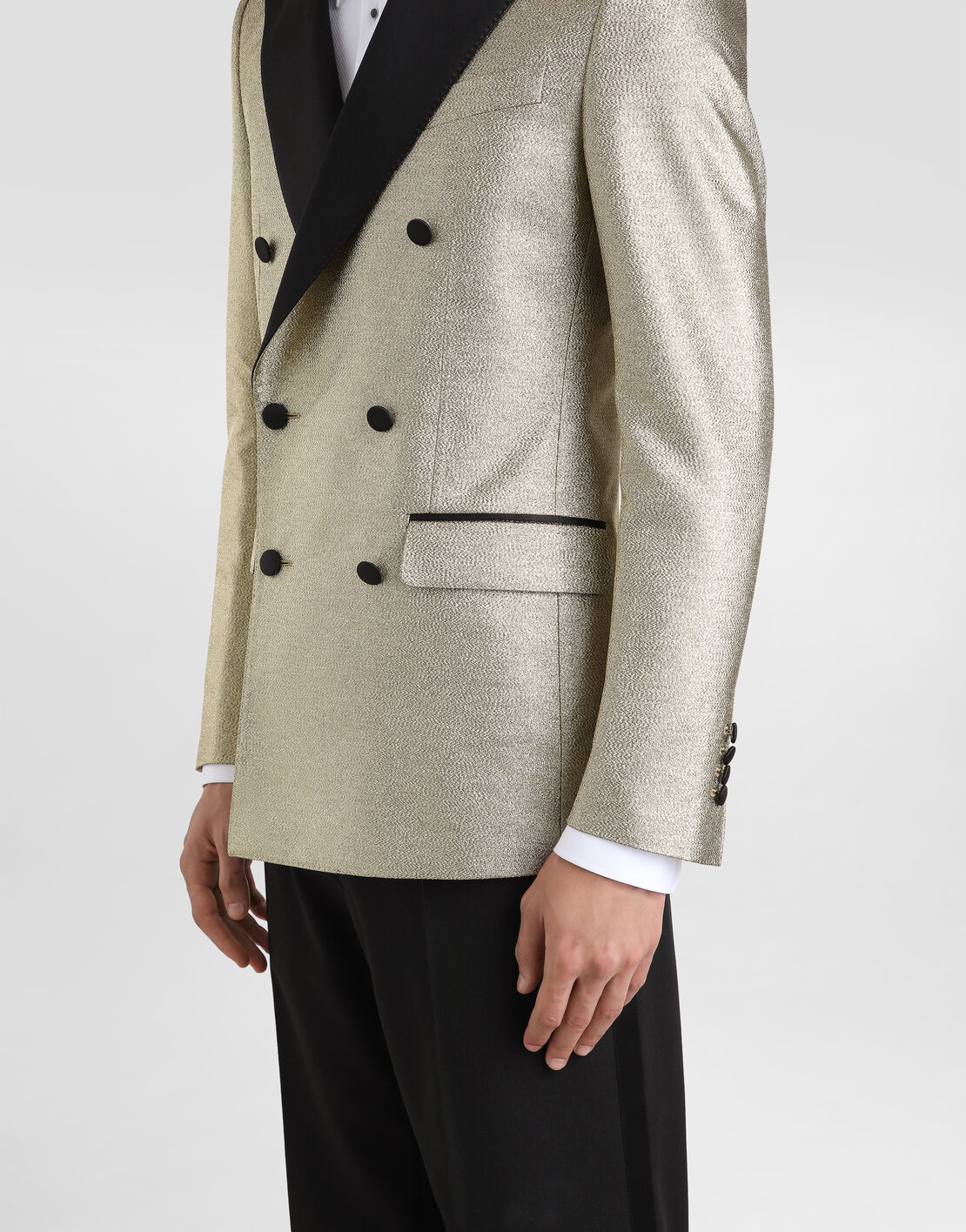 Double-breasted lamé jacquard tuxedo jacket in Gold for Men | Dolce ...