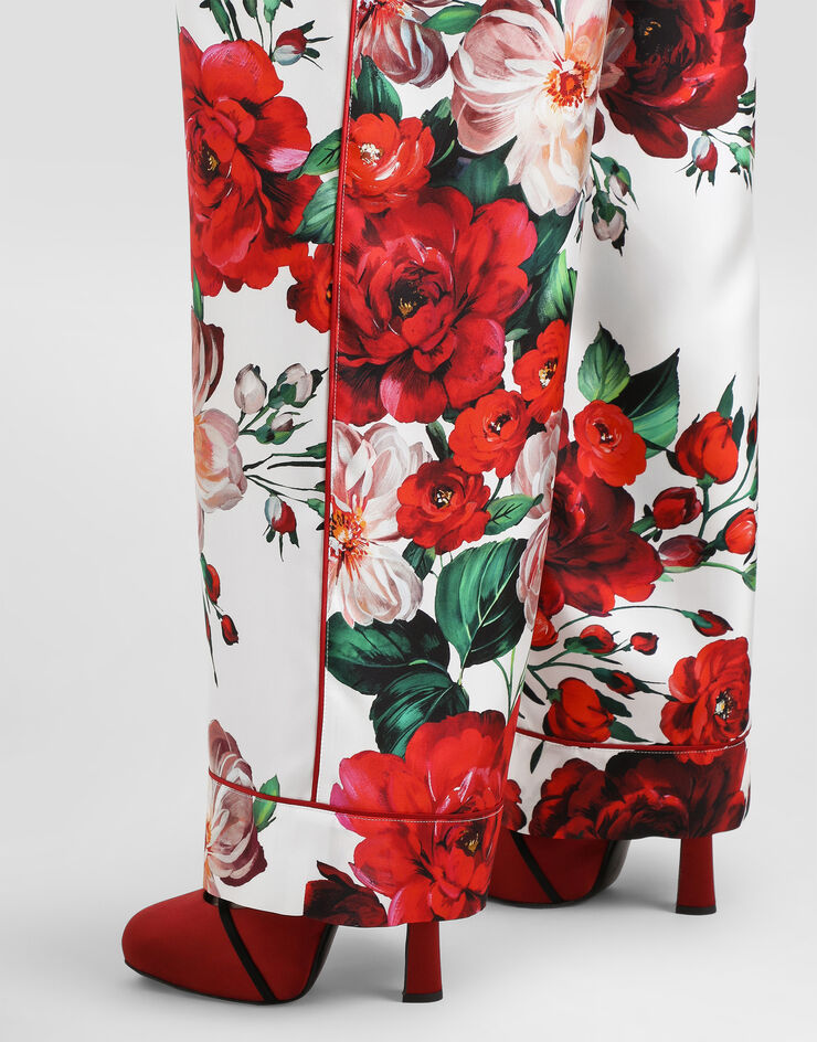 Satin pajama pants with rose print in Print for Women | Dolce&Gabbana®
