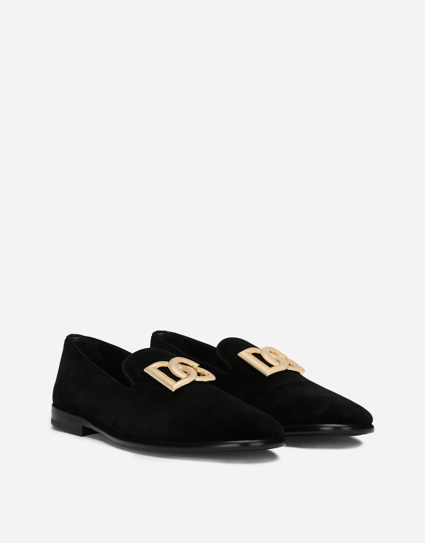 Velvet slippers with DG logo in Negro for Men | Dolce&Gabbana® US