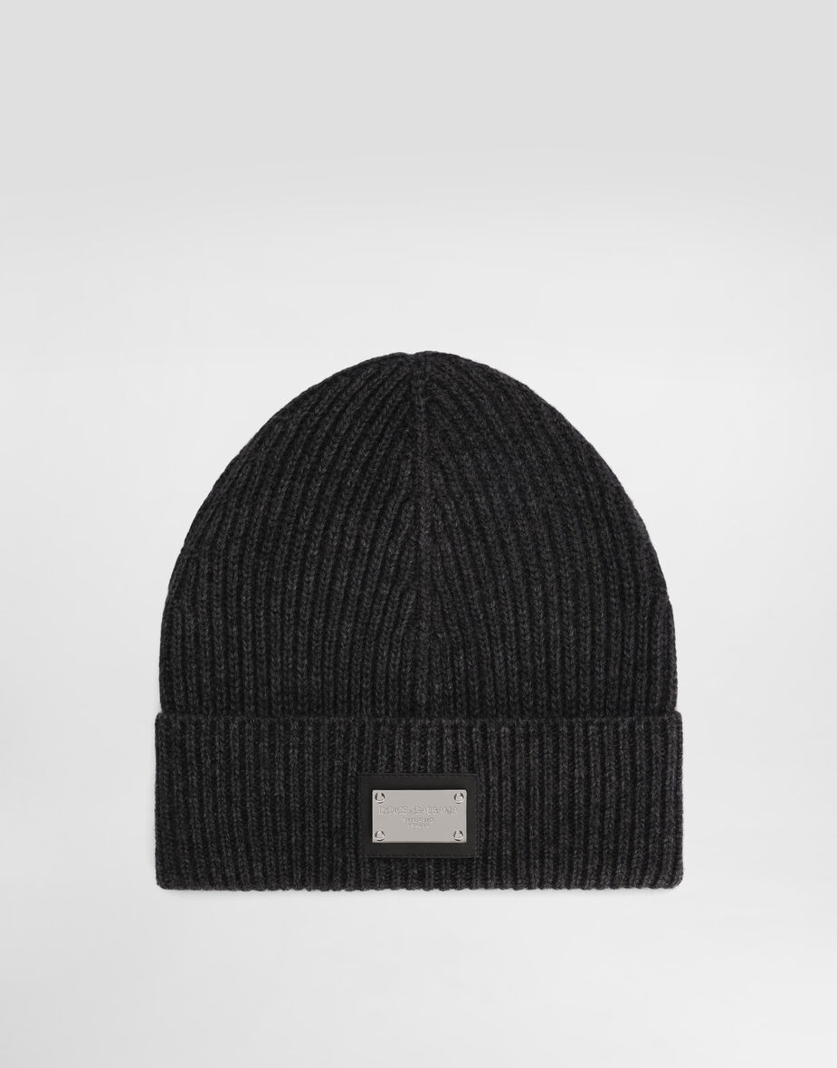 Cashmere and wool hat with branded tag in Grey for Men | Dolce&Gabbana® US
