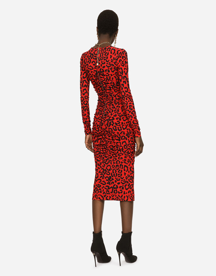 Leopard Print Jersey Calf Length Dress In Multicolor For For Women