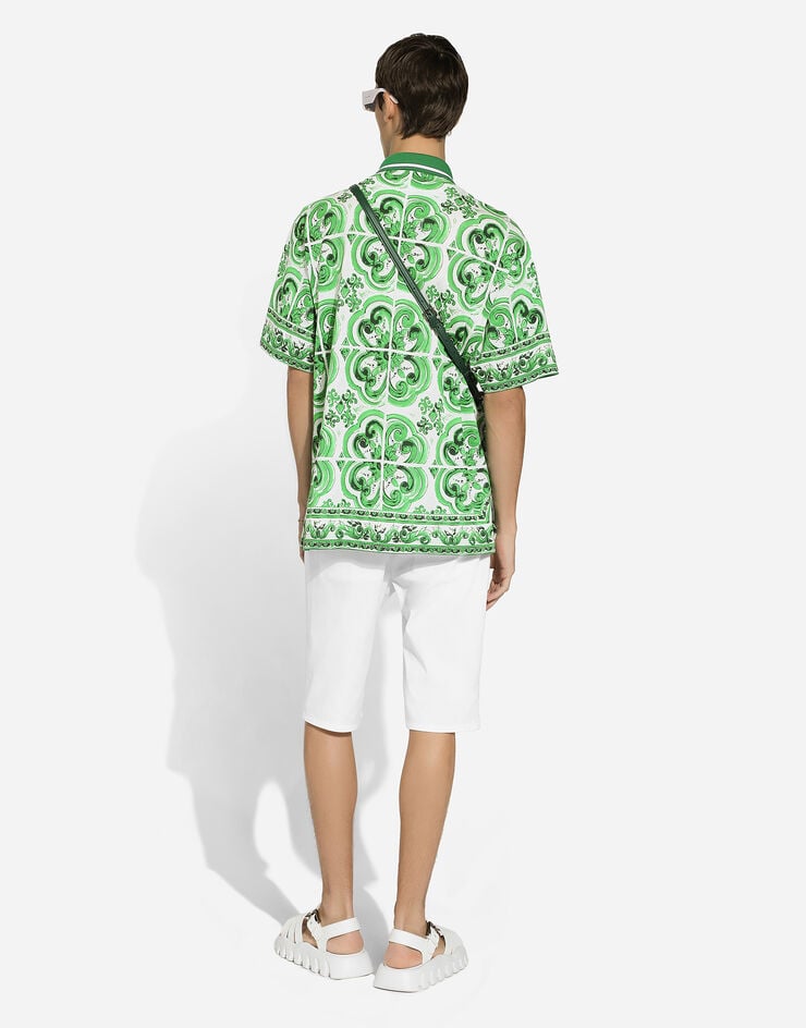 Stretch Cotton Shorts With Dg Patch In White For Men Dolceandgabbana® Us