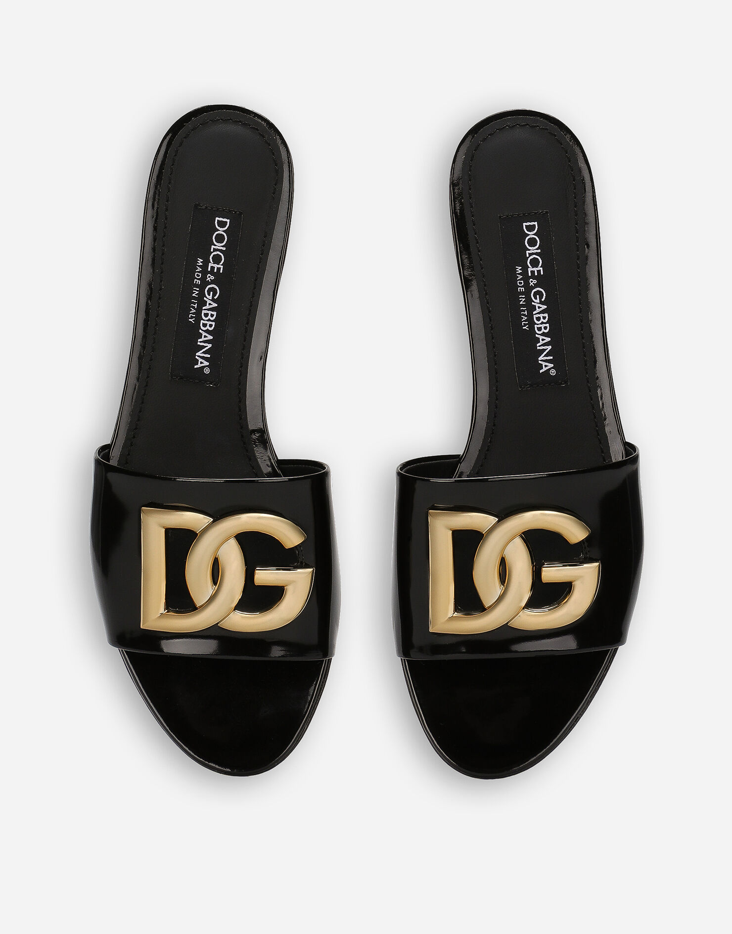 Polished calfskin sliders in Black for Women | Dolce&Gabbana® US