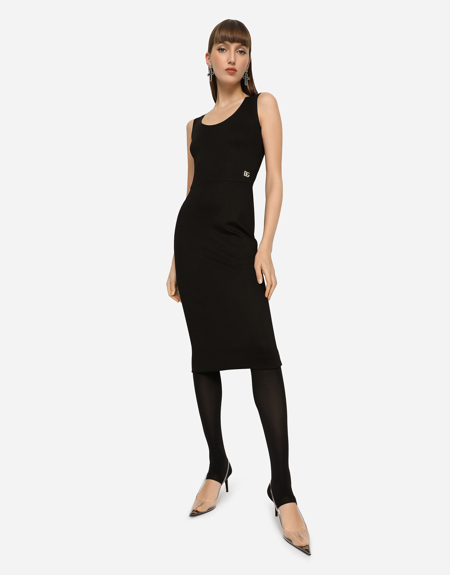 Sleeveless Milano rib midi dress in Black for Women | Dolce&Gabbana® US