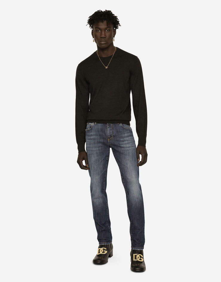 Slim Fit Washed Stretch Jeans With Subtle Abrasions In Multicolor For