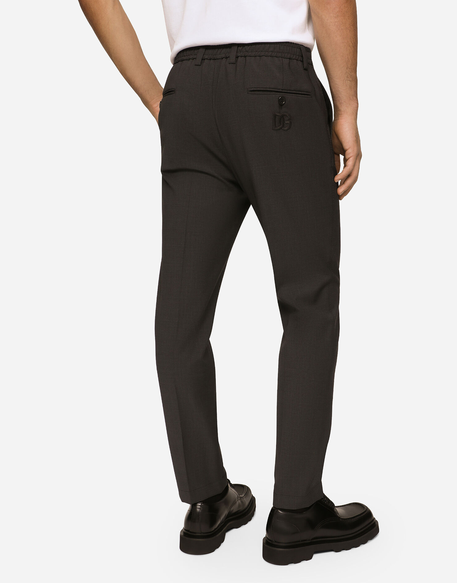 Stretch cotton pants with DG patch in Grey for Men | Dolce&Gabbana® US