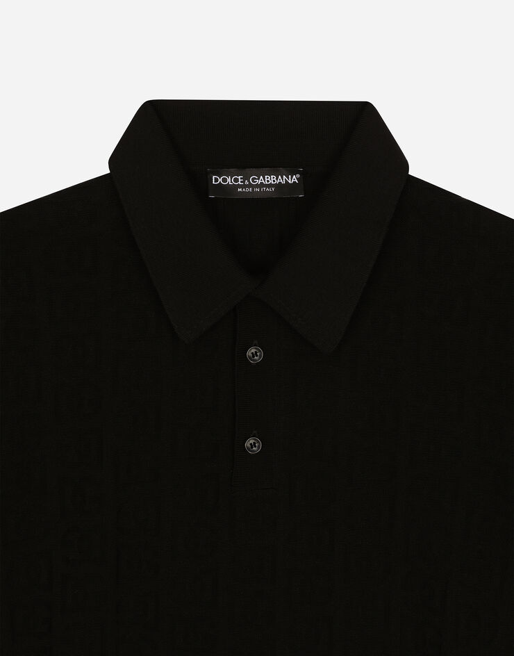 Silk Jacquard Polo Shirt With Dg Logo In Black For Dolceandgabbana® Us
