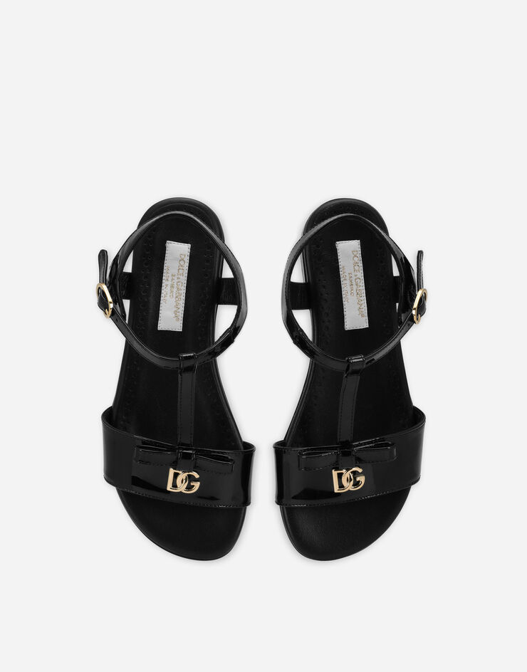 Patent leather sandals with metal DG logo in Black | Dolce&Gabbana®