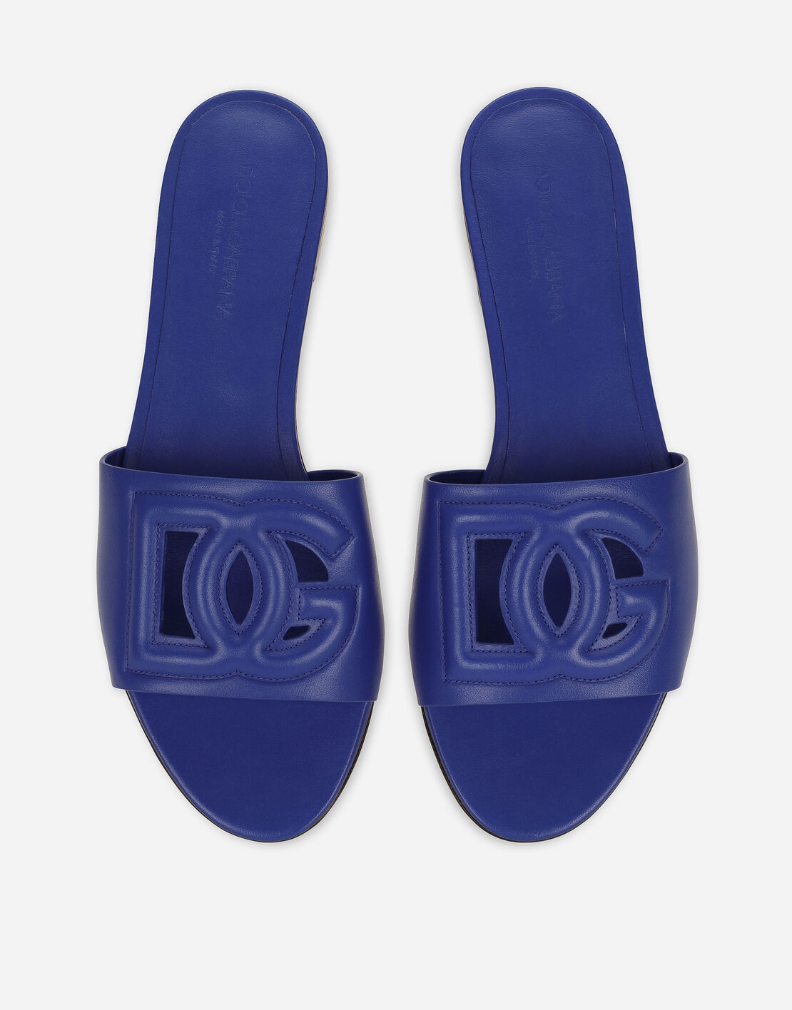 Calfskin sliders with DG logo in Blue for Women | Dolce&Gabbana® US