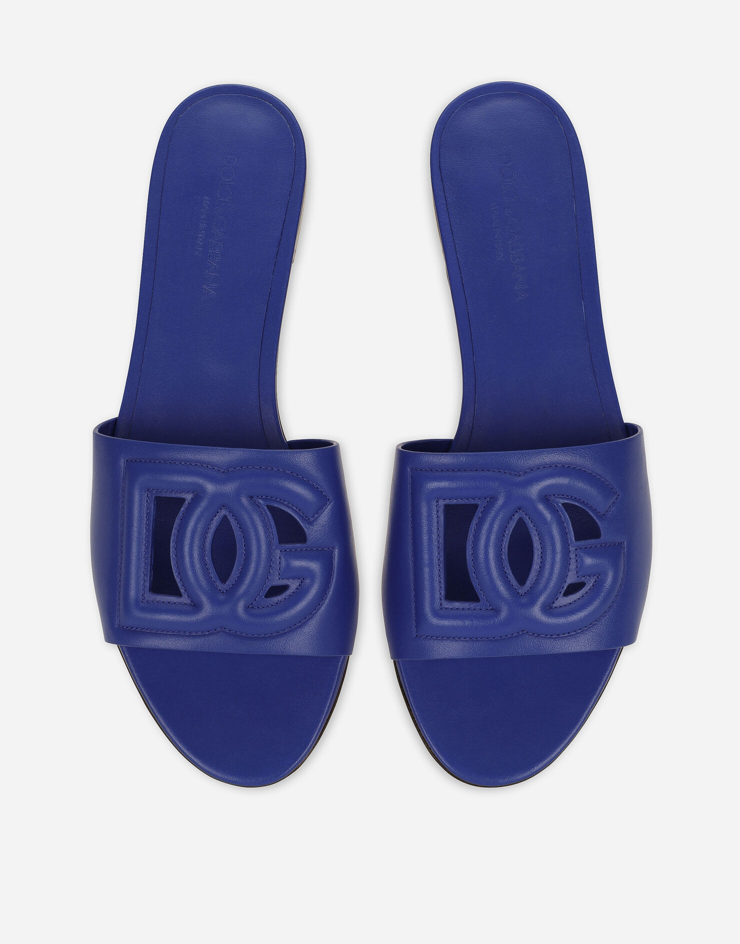 Calfskin sliders with DG logo in Blue for Women | Dolce&Gabbana® US