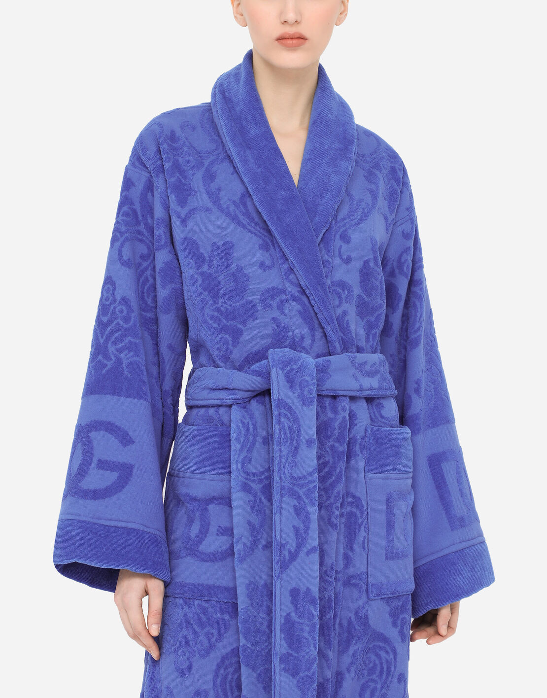 Bath Robe in Terry Cotton Jacquard in Multicolor | Dolce&Gabbana® US