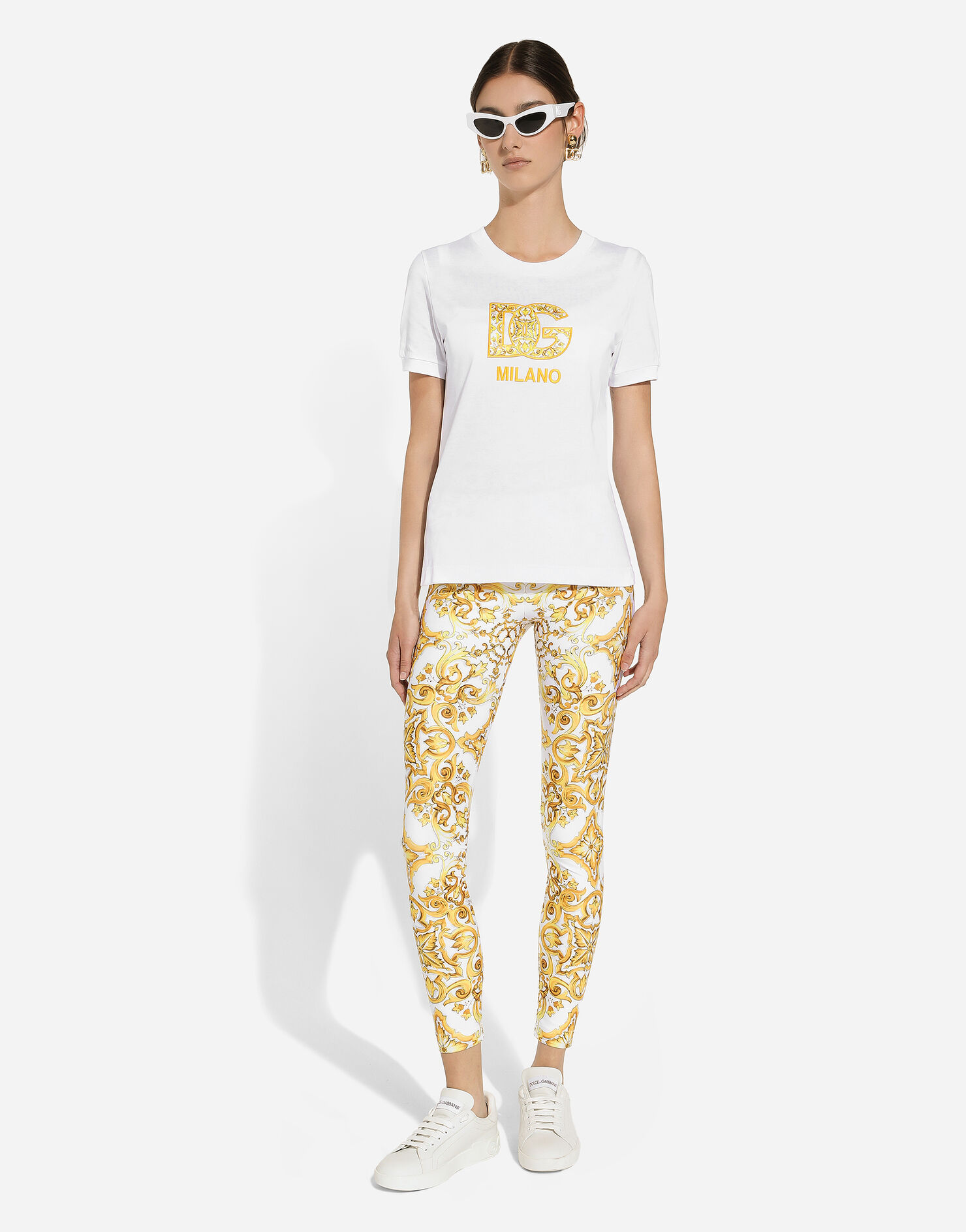 Cotton Jersey T Shirt With Majolica Print Dg Logo Patch In Multicolor