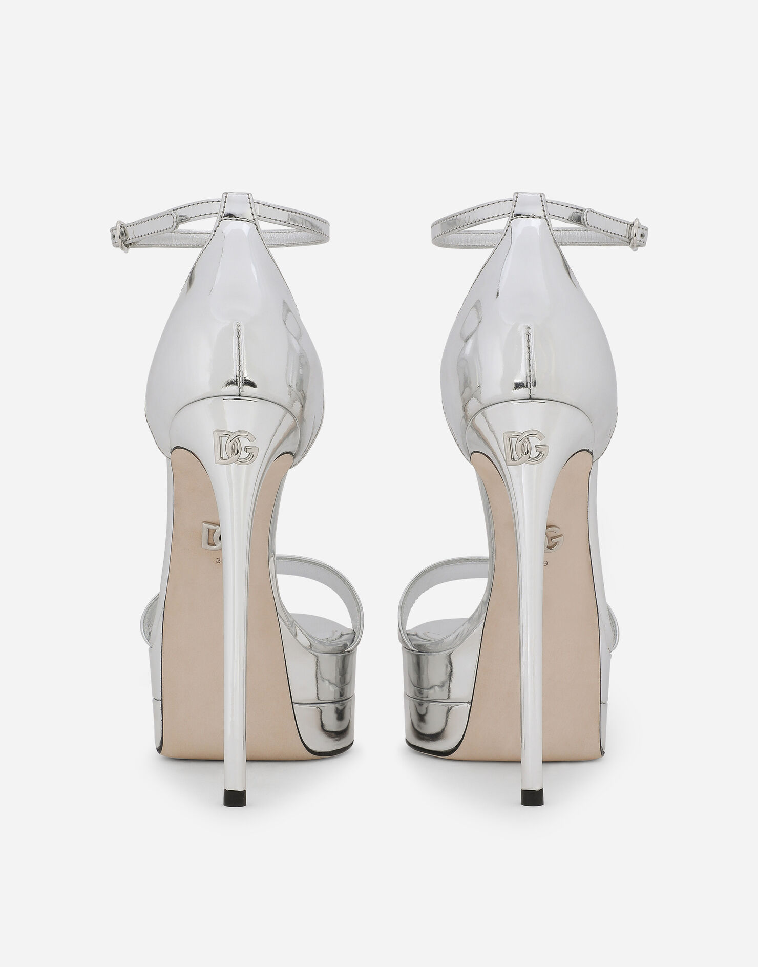 Mirrored-effect calfskin platform sandals in Silver for Women | Dolce ...