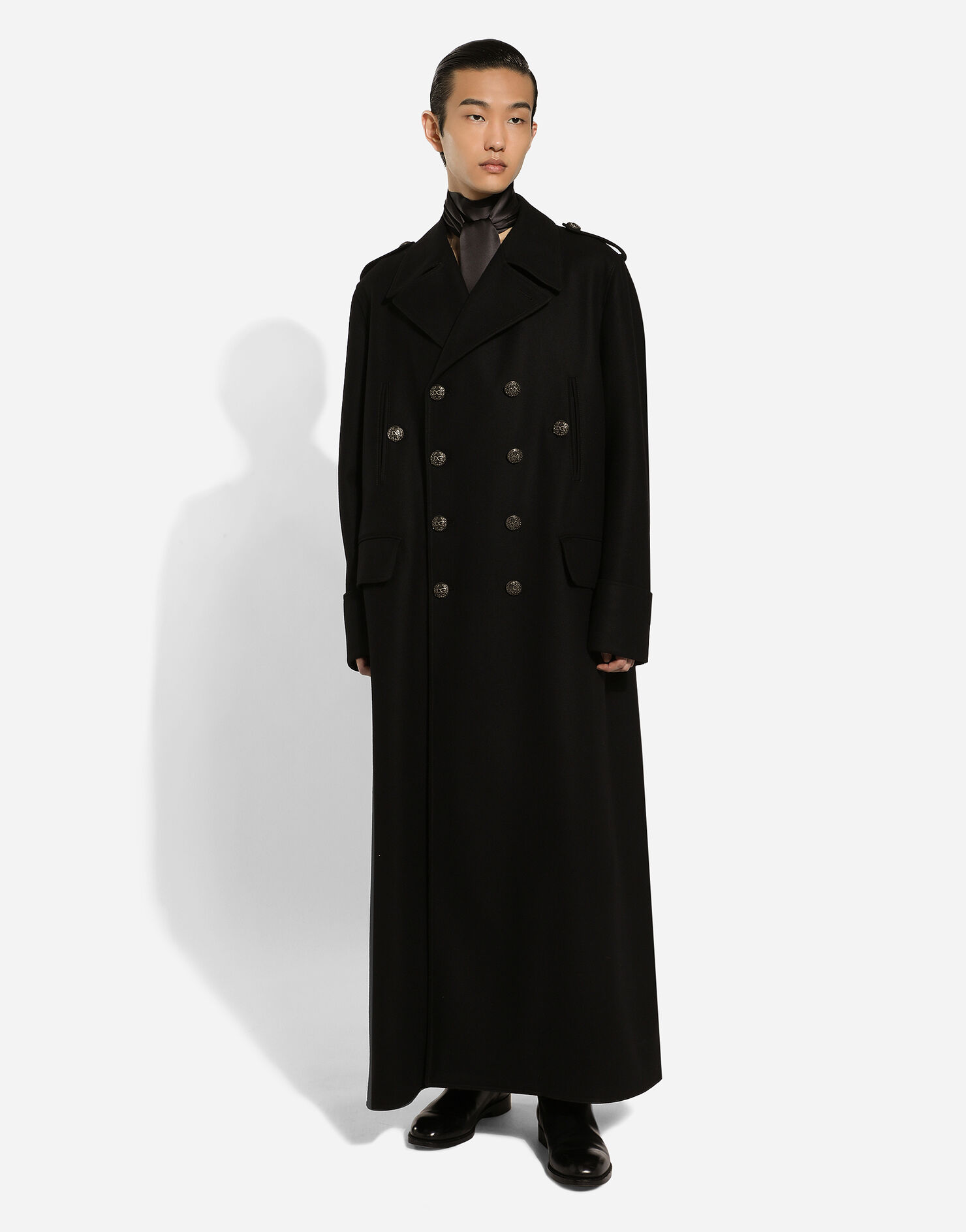 Long wool military-style coat in Black for Men | Dolce&Gabbana® US