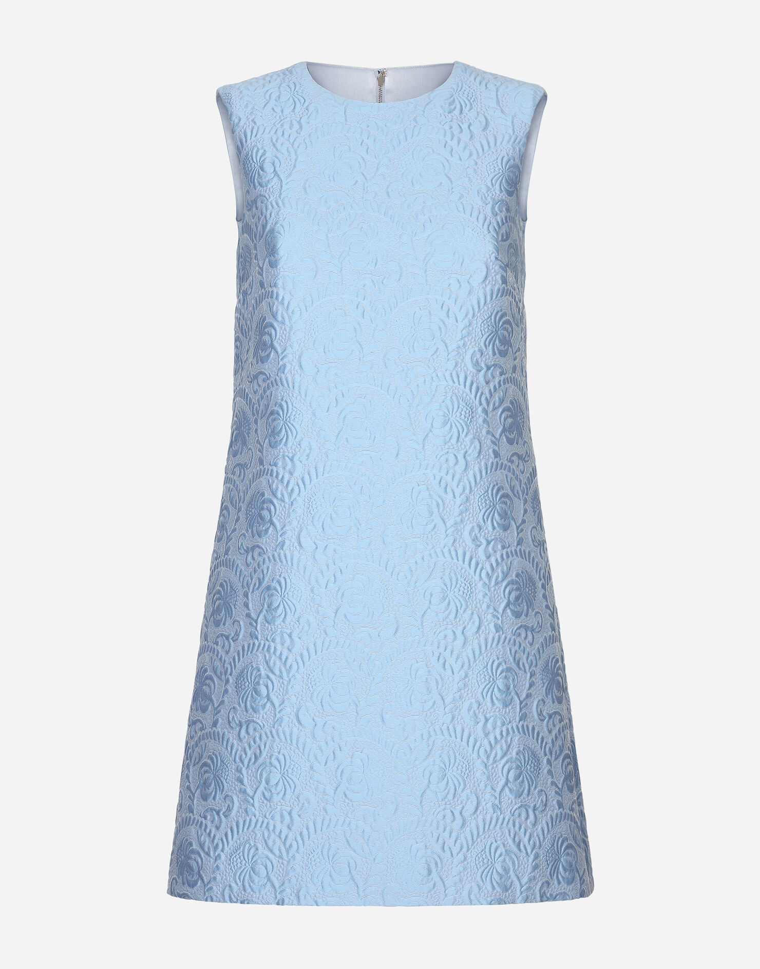 Short floral quilted jacquard A-line dress in Azure for Women | Dolce ...