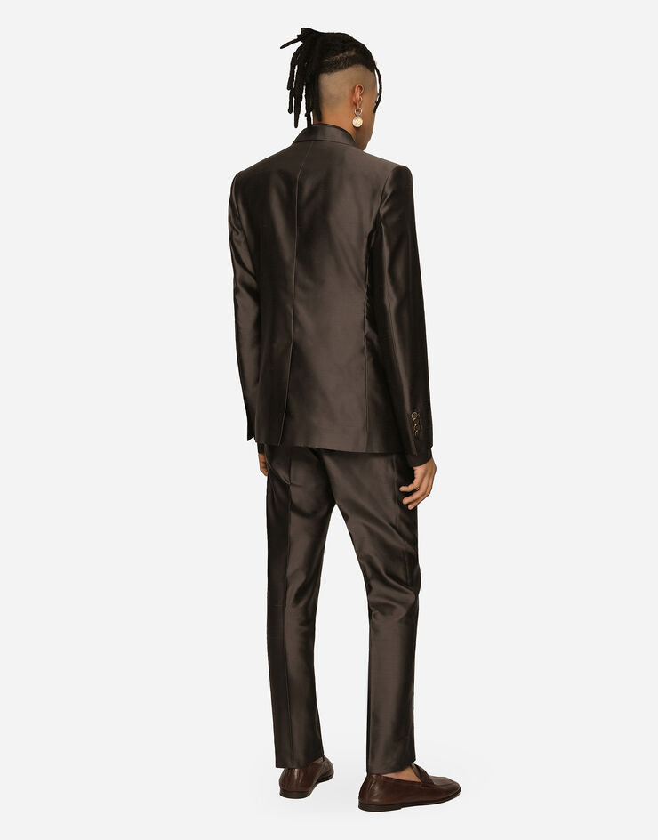 Traje Sicilia de botonadura doble en shantung de seda en Gris | Dolce ...