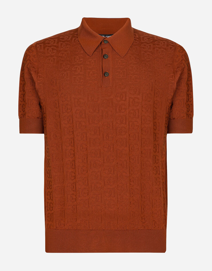 Silk Jacquard Polo Shirt With Dg Logo In Brown For Dolceandgabbana® Us