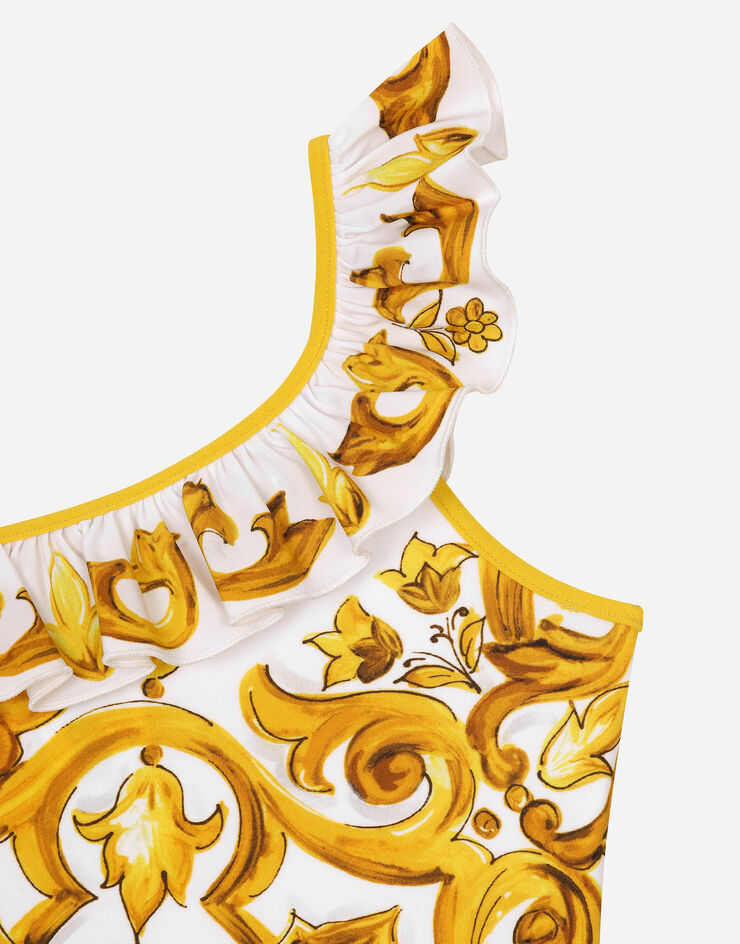 One Piece Swimsuit With Yellow Majolica Print In Print For Girls