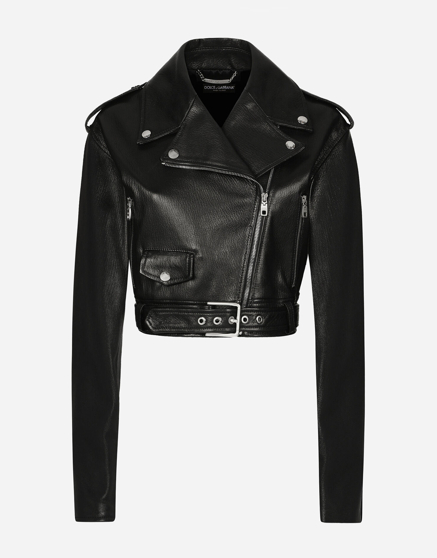 Plongé nappa leather biker jacket in Black for Women | Dolce&Gabbana® US