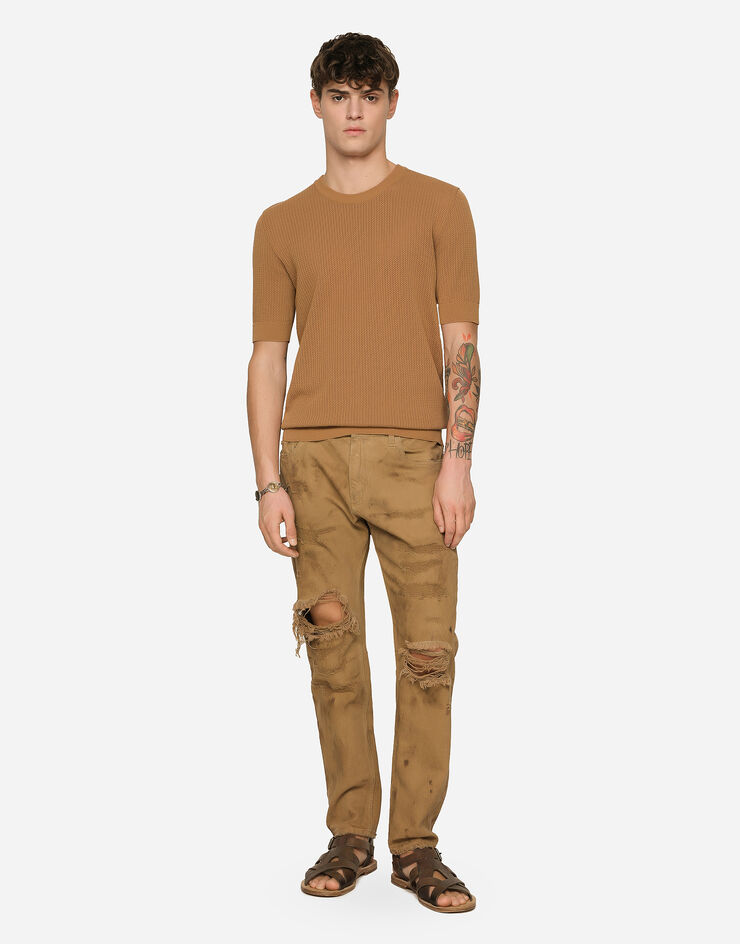 Overdyed Loose Fit Stretch Jeans With Rips In Multicolor For For Men