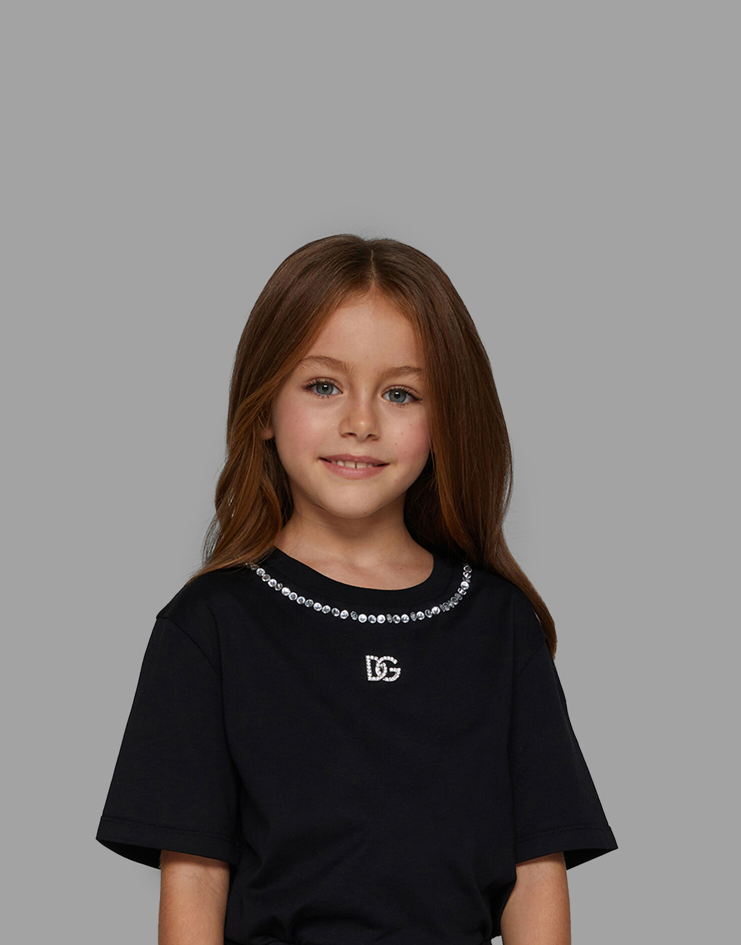 Short-sleeved jersey T-shirt with rhinestones in Black for Girls ...