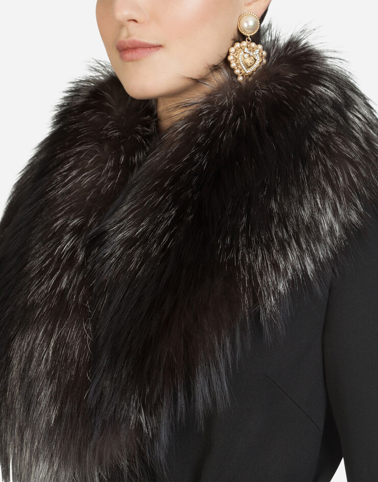 Long wool jacket with fur collar