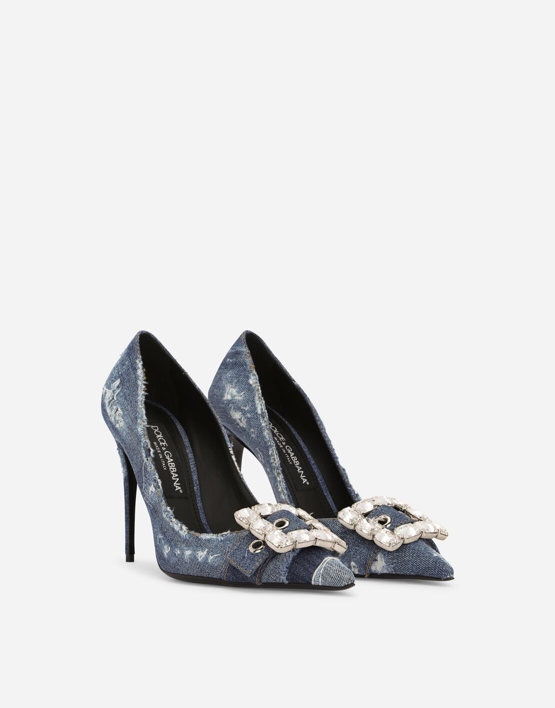 Patchwork denim pumps with rhinestone buckle in Blue for Women | Dolce ...