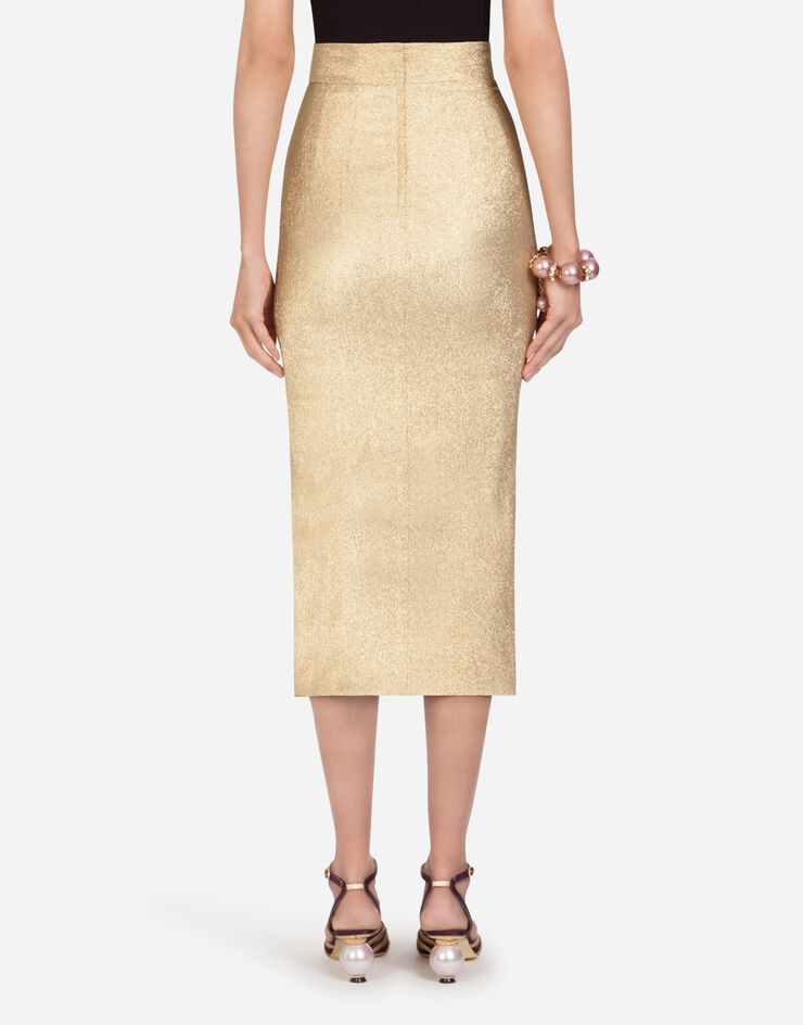 LAMÉ LONGUETTE SKIRT WITH DRAPING