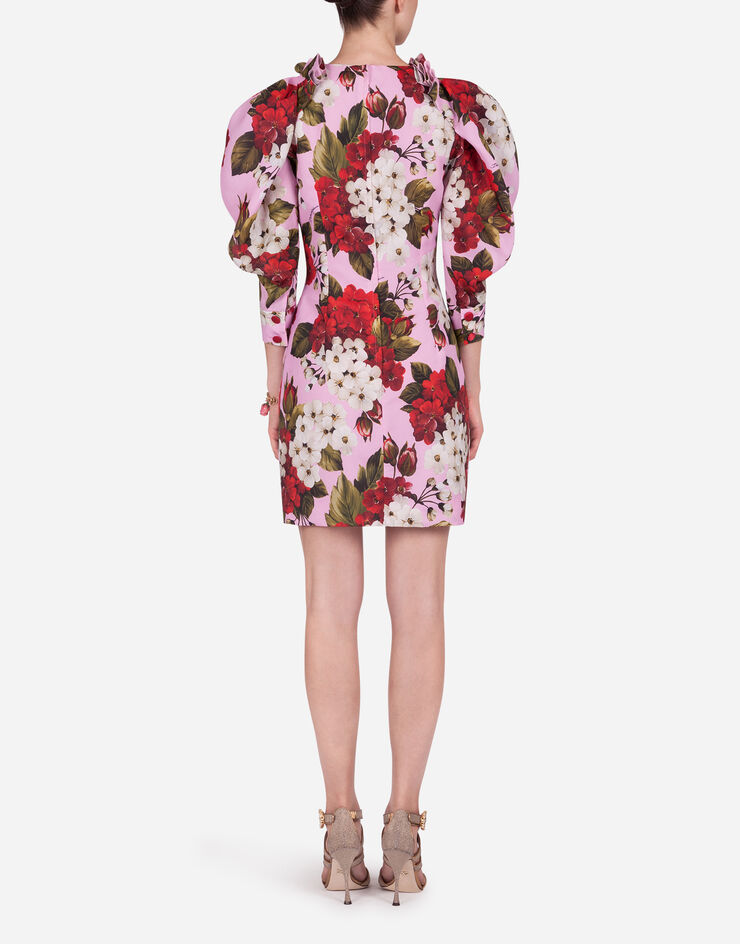 SHORT DRESS IN ORGANZA WITH GERANIUM PRINT
