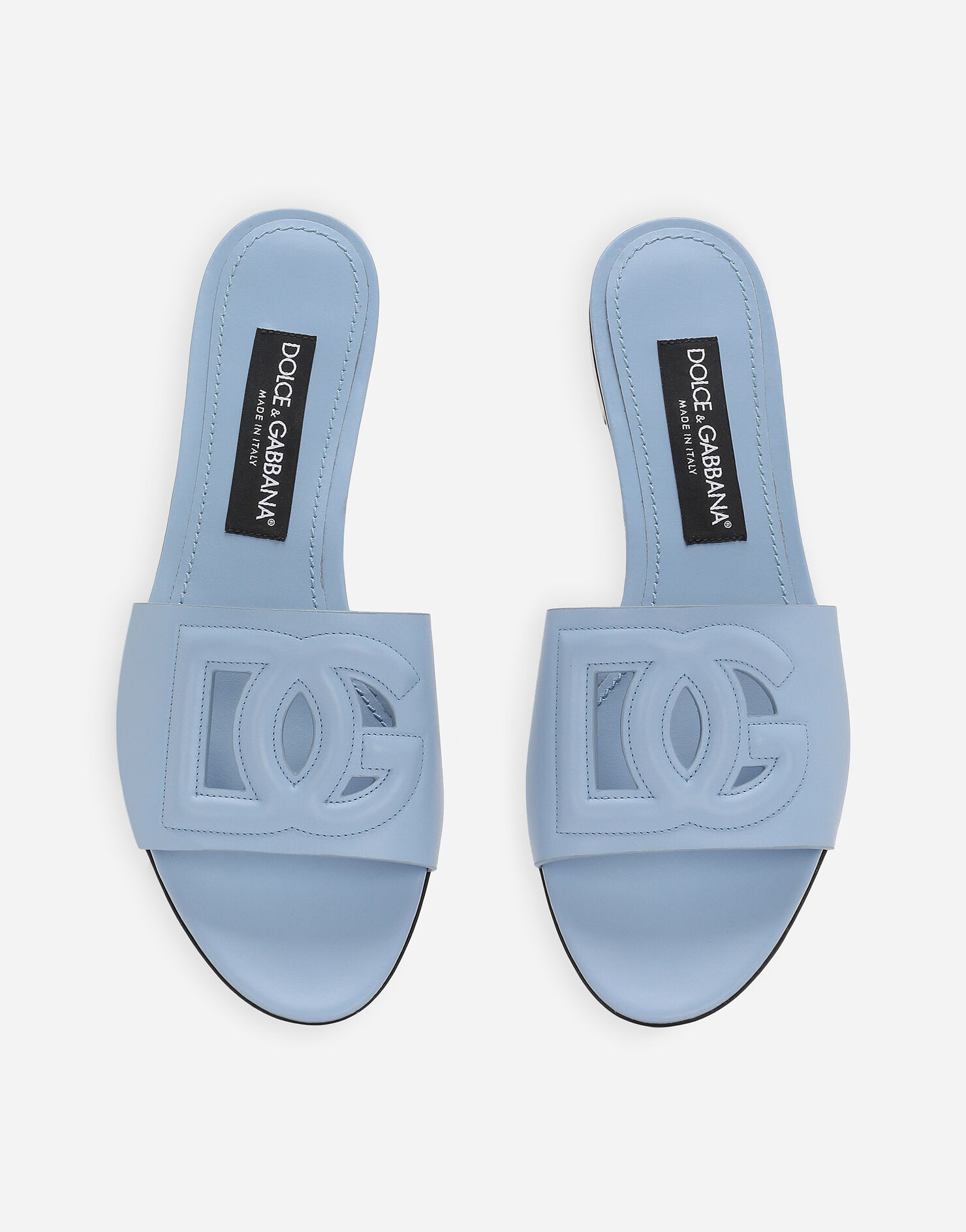 Calfskin sliders in Light Blue for Women | Dolce&Gabbana® US