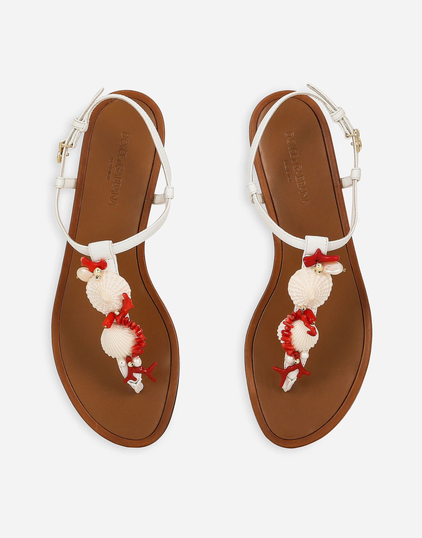 Nappa leather thong sandals with coral embroidery in White for Women ...
