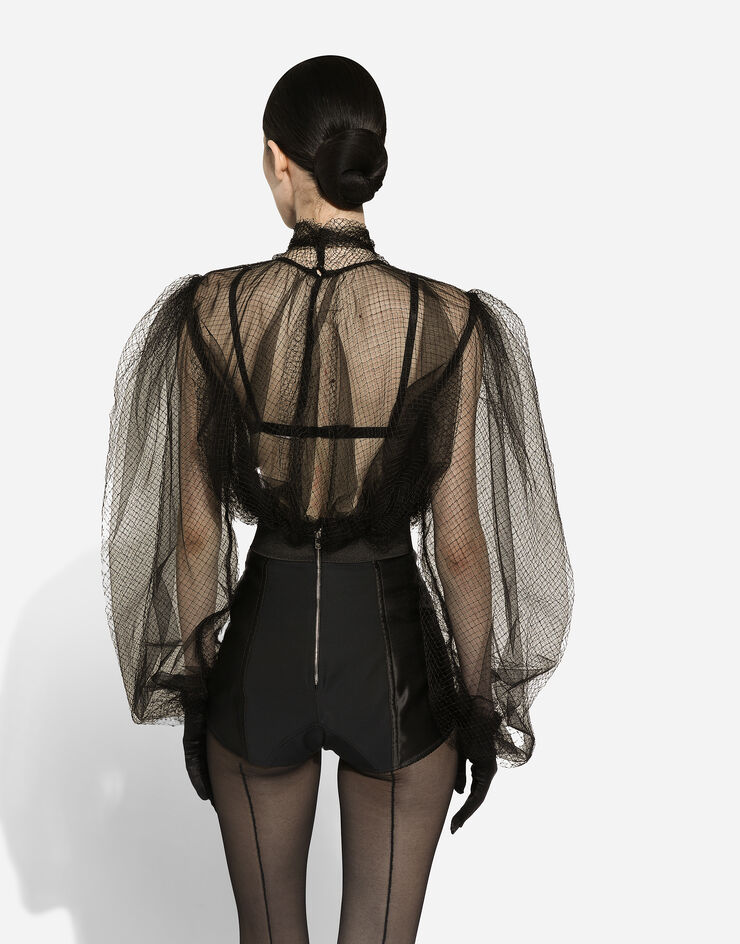 Mesh pussy-bow blouse