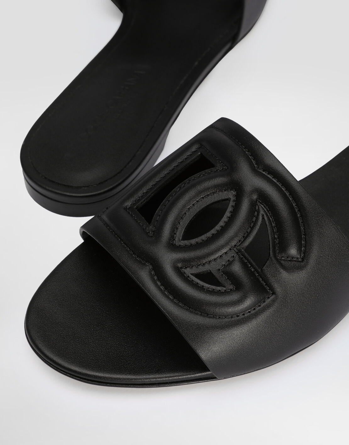 Calfskin slides with DG Millennials logo in Black for Women | Dolce ...