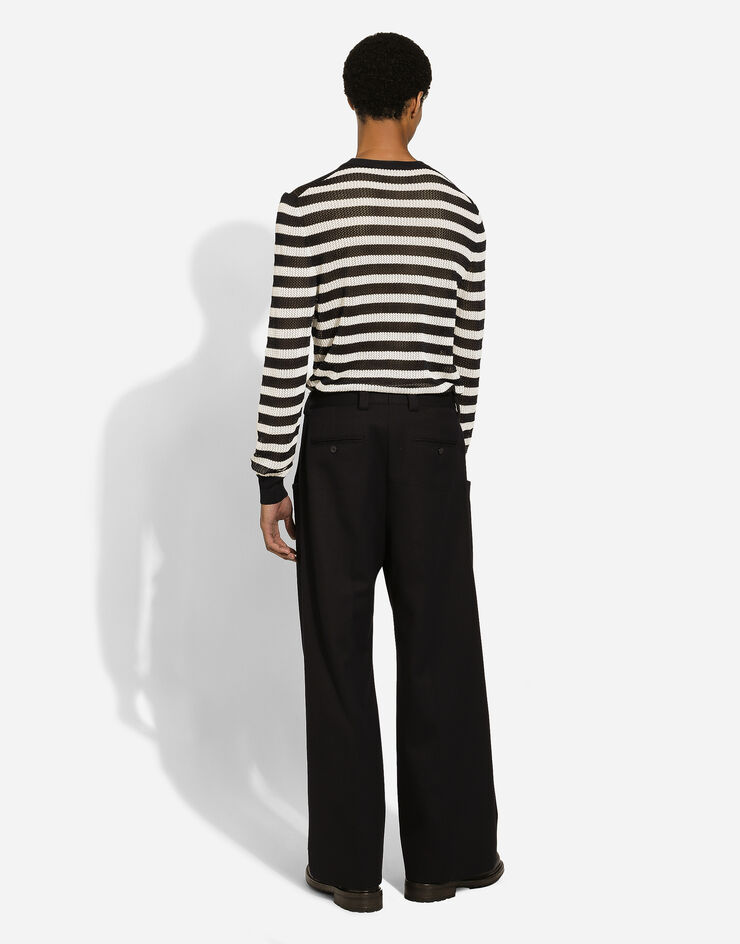 Cotton And Wool Sailor Pants In Blue For For Men Dolceandgabbana®