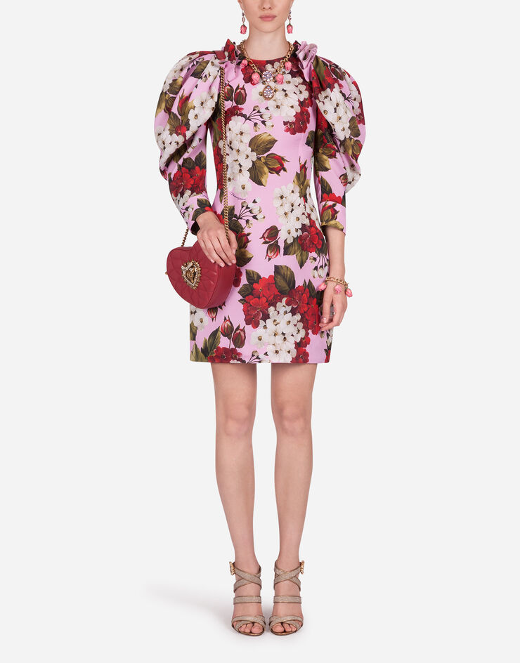 SHORT DRESS IN ORGANZA WITH GERANIUM PRINT
