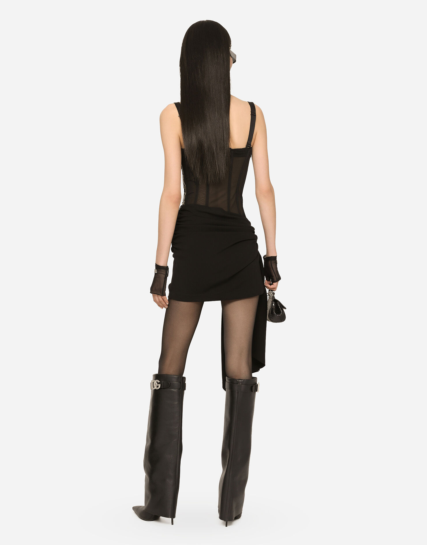 Short Milano rib jersey dress with corset detailing in Black for Women ...