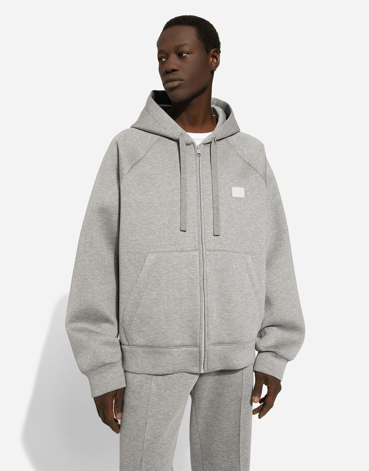 Zip-up hoodie with tag in Grey for Men | Dolce&Gabbana®