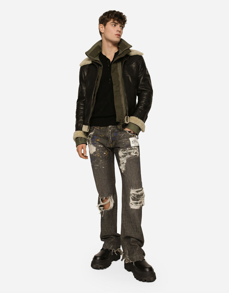 Bullskin jacket with shearling details in Black for Men | Dolce&Gabbana®