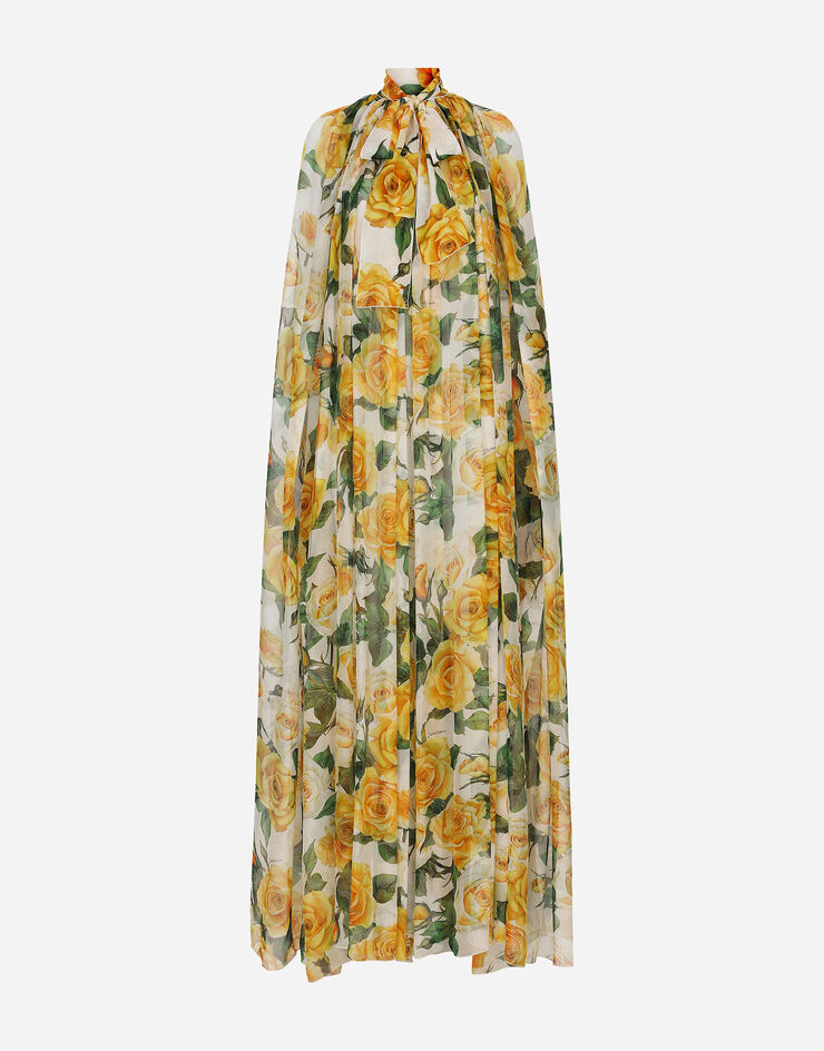 Silk chiffon cape with yellow rose print in Print for Women | Dolce ...