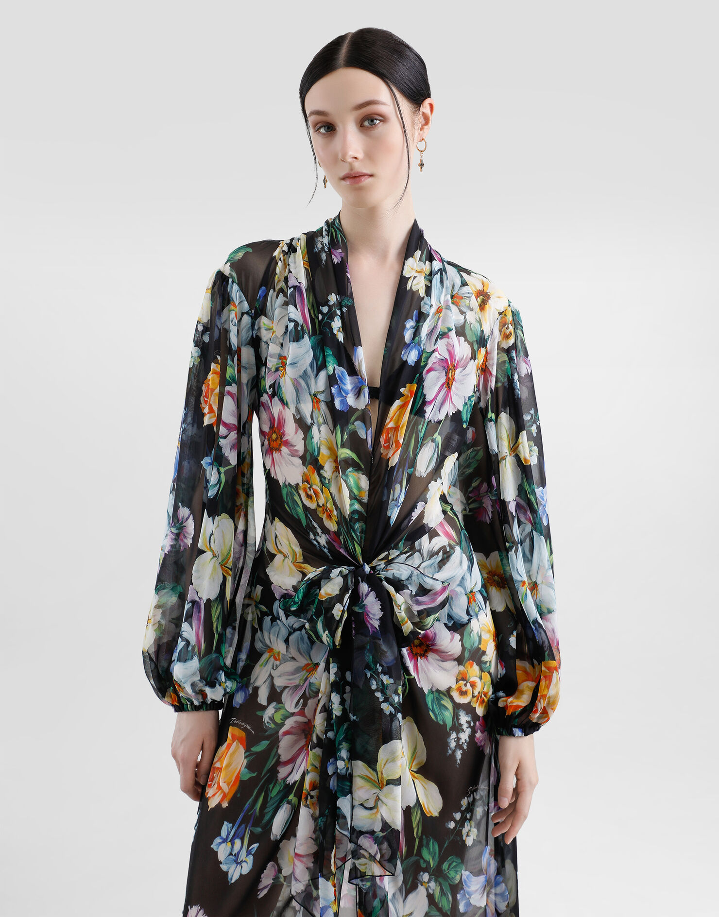 Long floral-print chiffon dress in Print for Women | Dolce&Gabbana® US